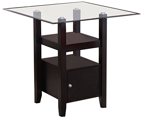 Kings Brand Furniture Arecibo Cappuccino Finish/Glass Top Counter Height Dining Table with Storage, 35" W x 35" D x 36" H