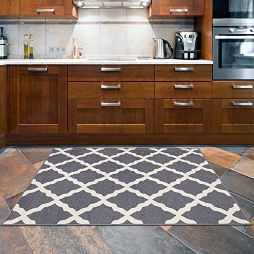 Machine Washable Moroccan Trellis Design Non-Slip Rubberback 3x5 Traditional Indoor Area Rug for Living Room, Bedroom, Kitchen, 3'3" x 5', Gray