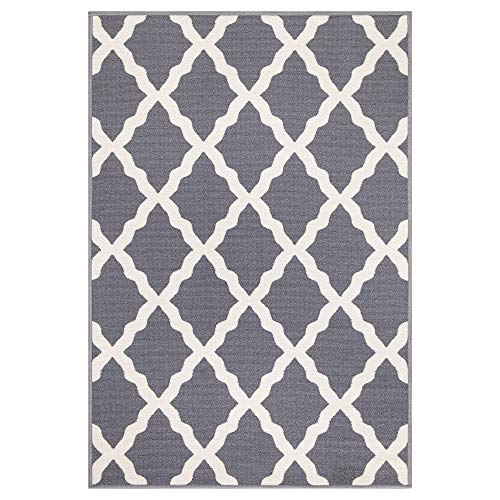 Machine Washable Moroccan Trellis Design Non-Slip Rubberback 3x5 Traditional Indoor Area Rug for Living Room, Bedroom, Kitchen, 3'3" x 5', Gray