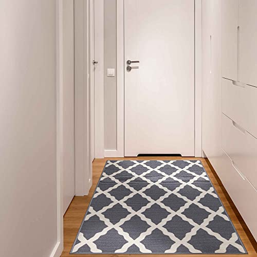 Machine Washable Moroccan Trellis Design Non-Slip Rubberback 3x5 Traditional Indoor Area Rug for Living Room, Bedroom, Kitchen, 3'3" x 5', Gray