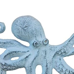 Rustic Dark Blue Whitewashed Cast Iron Octopus Hook 11 Inch - Decorative Hook - Sealife Metal Wall Hook