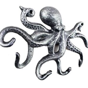 Antique Silver Cast Iron Octopus Hook 11 Inch - Decorative Hook - Sealife Metal Wall Hook