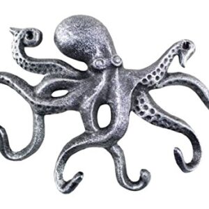 Antique Silver Cast Iron Octopus Hook 11 Inch - Decorative Hook - Sealife Metal Wall Hook