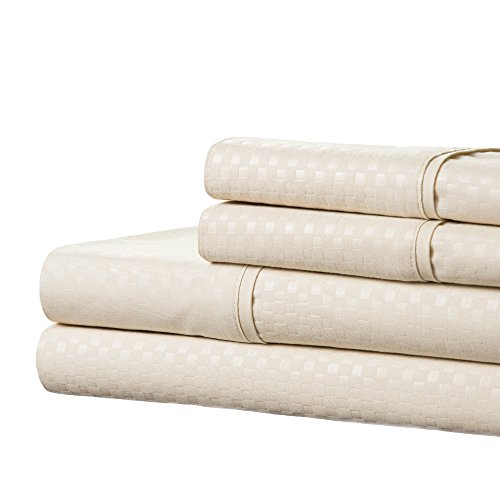 Brushed Microfiber Sheets Set- 4 Piece Hypoallergenic Bed Linens with Deep Pocket Fitted Sheet and Embossed Design by Lavish Home (Champagne, Queen),66-90-Q-C