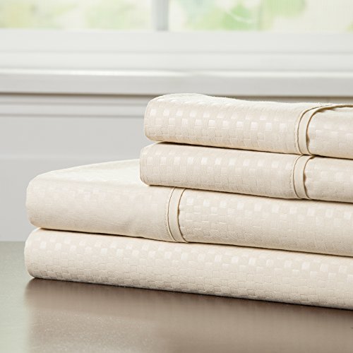 Brushed Microfiber Sheets Set- 4 Piece Hypoallergenic Bed Linens with Deep Pocket Fitted Sheet and Embossed Design by Lavish Home (Champagne, Queen),66-90-Q-C