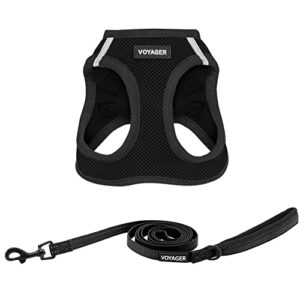 voyager step-in air dog harness w/ leash - all weather mesh step in vest harness for small and medium dogs by best pet supplies - black, s