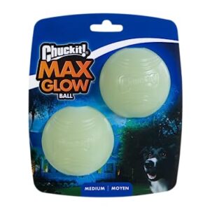 Chuckit Max Glow Ball Dog Toy, Medium (2.5 Inch Diameter) for Dogs 20-60 Lbs, Pack Of 2