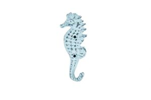 handcrafted nautical decor cast iron seahorse hook, 5", dark blue/whitewashed