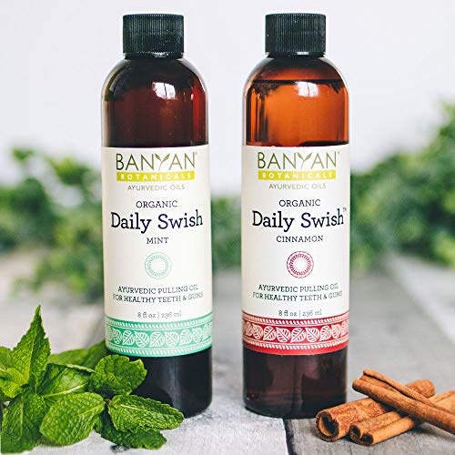 Banyan Botanicals Daily Swish Mint – Organic Ayurvedic Oil Pulling Mouthwash with Coconut Oil – for Oral Health, Teeth, & Gums* – 8oz – Non GMO Sustainably Sourced Vegan