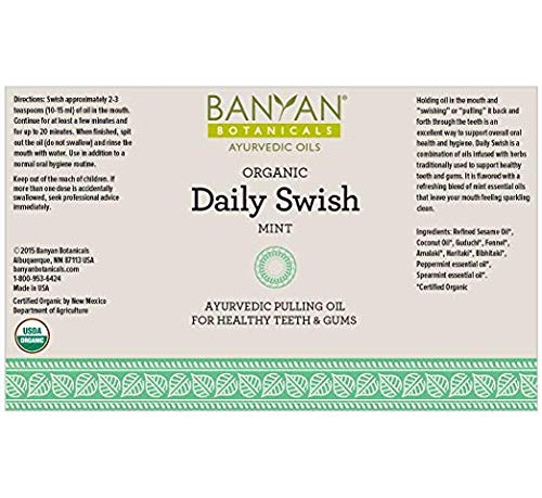 Banyan Botanicals Daily Swish Mint – Organic Ayurvedic Oil Pulling Mouthwash with Coconut Oil – for Oral Health, Teeth, & Gums* – 8oz – Non GMO Sustainably Sourced Vegan