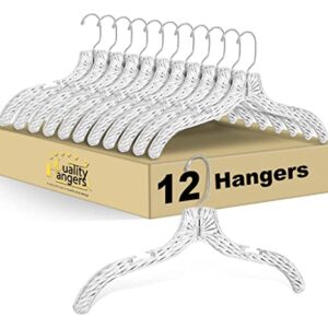 Quality Hangers Clear Hangers 12 Pack - Crystal Cut Hangers for Clothes - Durable Plastic Hanger Set - Invisible Dress Hangers for Suits - Heavy Duty Hangers - Nonslip Coat and Shirt Hangers