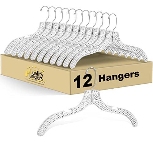 Quality Hangers Clear Hangers 12 Pack - Crystal Cut Hangers for Clothes - Durable Plastic Hanger Set - Invisible Dress Hangers for Suits - Heavy Duty Hangers - Nonslip Coat and Shirt Hangers