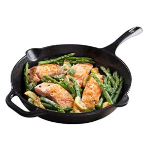 victoria cast-iron skillet, pre-seasoned cast-iron frying pan with long handle, made in colombia, 12 inch