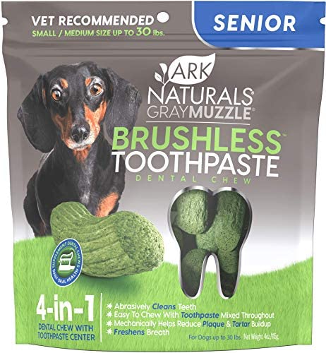 Ark Naturals Gray Muzzle Brushless Toothpaste, Senior Dog Dental Chews for Small to Medium Breeds, Vet Recommended for Plaque, Bacteria & Tartar Control, 1 Pack