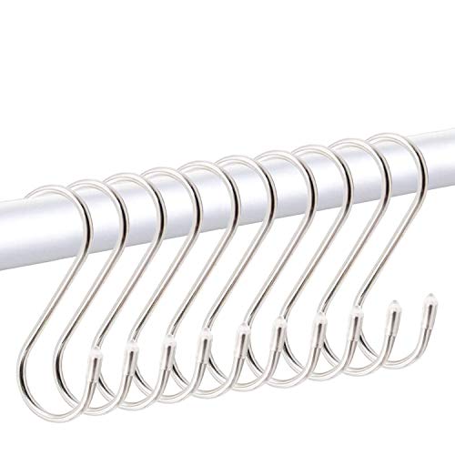 JINHEZO Premium 10-Pack Larger Round S Shaped Hooks in Polished Stainless Steel Metal, Hangers Hanging Hooks for Kitchen, Work Shop, Bathroom, Garden, Kitchenware Pots Utensils, Clothes, Bags, Towels