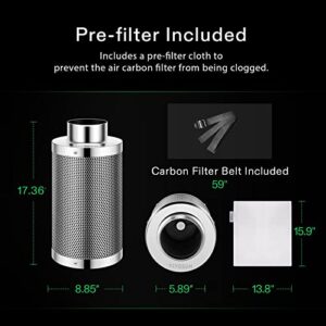 VIVOSUN 6 Inch Air Carbon Filter Smelliness Control with Australia Virgin Charcoal for Inline Duct Fan, Grow Tent, Pre-Filter Included, Reversible Flange 6"x 18"