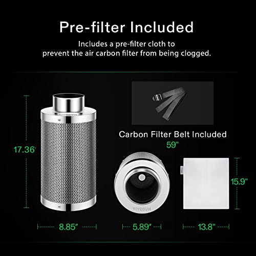 VIVOSUN 6 Inch Air Carbon Filter Smelliness Control with Australia Virgin Charcoal for Inline Duct Fan, Grow Tent, Pre-Filter Included, Reversible Flange 6"x 18"