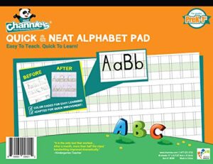 channie’s quick & neat alphabet writing pad, practice handwriting & printing workbook, 80 pages front & back, 40 sheets, grades prek – 1st, size 8.5” x 11”