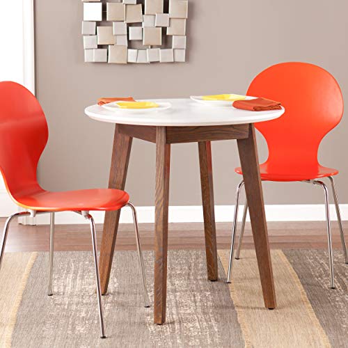 SEI Furniture Oden Two-Tone Small Space Round Dining Table, White, Burnt Oak