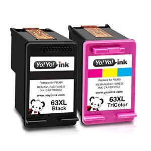 yoyoink remanufactured hp 63 ink cartridge combo pack replacement for hp 63xl (1 black, 1 color; 2 pack) use with hp 3830 printer ink hp officejet 4650 4652 hp envy 4520 hp deskjet 1112 2130