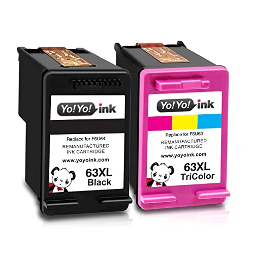 YoYoink Remanufactured HP 63 Ink Cartridge Combo Pack Replacement for HP 63XL (1 Black, 1 Color; 2 Pack) Use with HP 3830 Printer Ink HP Officejet 4650 4652 HP Envy 4520 HP Deskjet 1112 2130