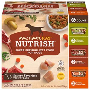 rachael ray nutrish premium natural wet dog food, savory favorites variety pack, 8 ounce tub (pack of 6)