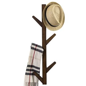 mygift brown bamboo decorative coat hooks, entryway rack organizer with 6 hooks