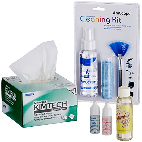 AmScope - Microscope Maintenance Kit for Professional Lab Use - Immersion Oil and Cleaning Package with Lens Cleaning Wipes - MLAB-CLS-CKI-Kim