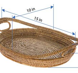 KOUBOO La Jolla Oval Rattan Tray with Looped Handles, Honey Brown, Small