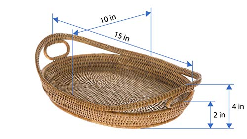 KOUBOO La Jolla Oval Rattan Tray with Looped Handles, Honey Brown, Small