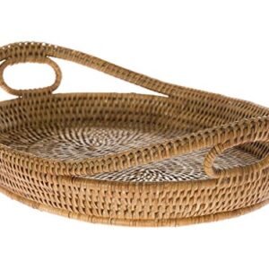 KOUBOO La Jolla Oval Rattan Tray with Looped Handles, Honey Brown, Small