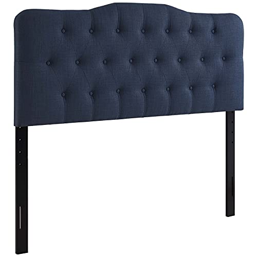 Modway Annabel Tufted Button Linen Fabric Upholstered Queen Headboard in Navy