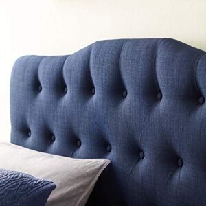 Modway Annabel Tufted Button Linen Fabric Upholstered Queen Headboard in Navy