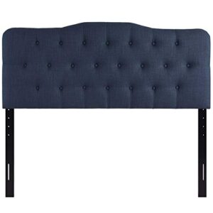 Modway Annabel Tufted Button Linen Fabric Upholstered Queen Headboard in Navy