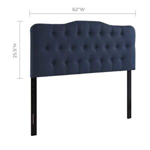 Modway Annabel Tufted Button Linen Fabric Upholstered Queen Headboard in Navy