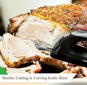 NutriChef Upgraded Premium NutriChef Electric Knife - 8.9" Carving Knife, Serrated Blades, Lightweight, Ergonomic Design Easy Grip, Easy Blade Removal, Great For Thanksgiving, Meat & Cheese, Black -