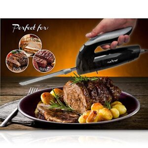 NutriChef Upgraded Premium NutriChef Electric Knife - 8.9" Carving Knife, Serrated Blades, Lightweight, Ergonomic Design Easy Grip, Easy Blade Removal, Great For Thanksgiving, Meat & Cheese, Black -