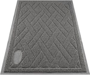 pawkin cat litter mat, patented design with litter lock mesh, extra large, durable, easy to clean, soft, fits under litter box, litter free floors, gray