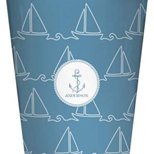 RNK Shops Rope Sail Boats Waste Basket - Single Sided (White) (Personalized)