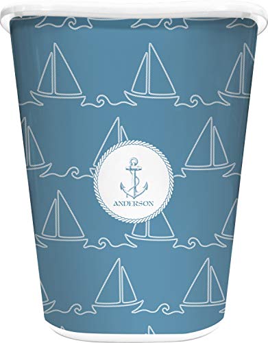 RNK Shops Rope Sail Boats Waste Basket - Single Sided (White) (Personalized)