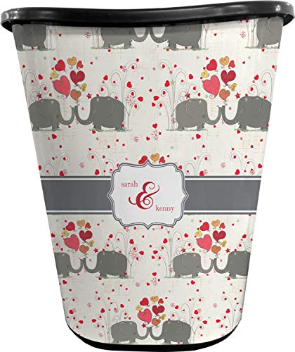 RNK Shops Elephants in Love Waste Basket - Single Sided (Black) (Personalized)