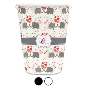 RNK Shops Elephants in Love Waste Basket - Single Sided (Black) (Personalized)