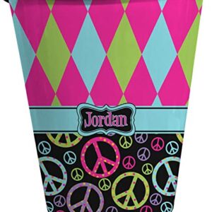 RNK Shops Harlequin & Peace Signs Waste Basket - Single Sided (Black) (Personalized)