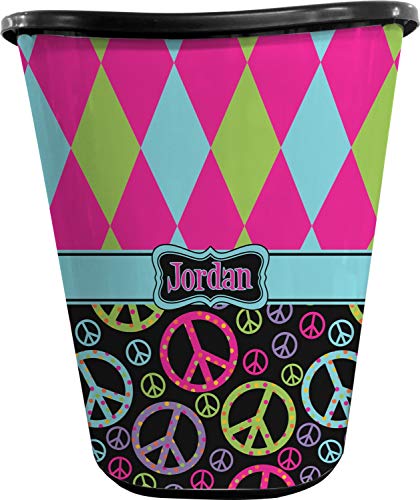 RNK Shops Harlequin & Peace Signs Waste Basket - Single Sided (Black) (Personalized)