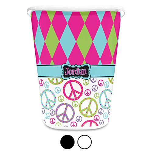 RNK Shops Harlequin & Peace Signs Waste Basket - Single Sided (Black) (Personalized)