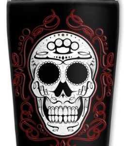 Mugzie Fancy Skull Travel Mug with Insulated Wetsuit Cover, 16 oz, Black