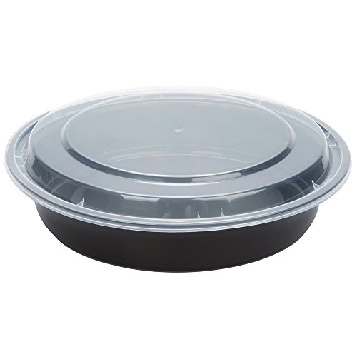 SafePro 48 oz. Black Round Microwavable Container with Clear Lid, Lunch Bento Box, (Case of 100)