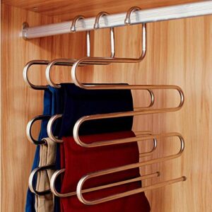 eco life sturdy s-type multi-purpose stainless steel magic pants hangers closet hangers space saver storage rack for hanging jeans scarf tie, family economical storage ! (1 pce)