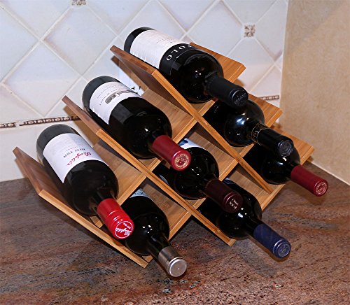 DisplayGifts W Shape 8 Bottle Tabletop Bamboo Wine Rack, WN-WR004