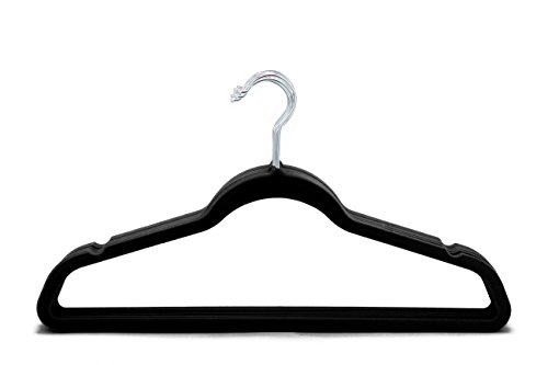 Jeronic Ultra Thin Non-Slip Velvet Clothes Hanger, Pack of 50, Black